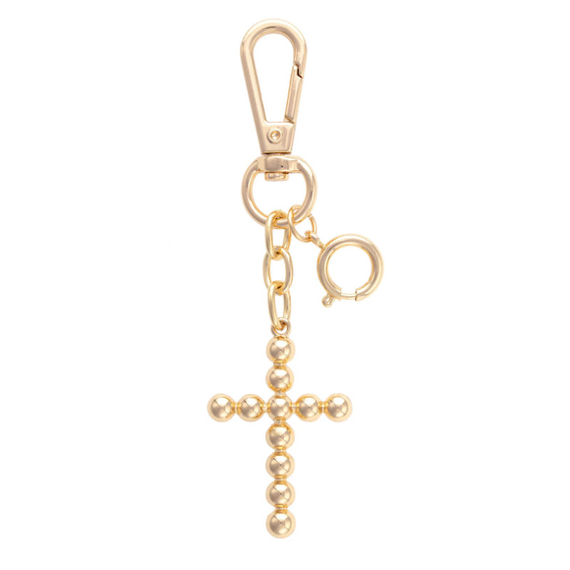 Beaded Cross Bag Charm in Shiny Gold - Seacoast Bookstore