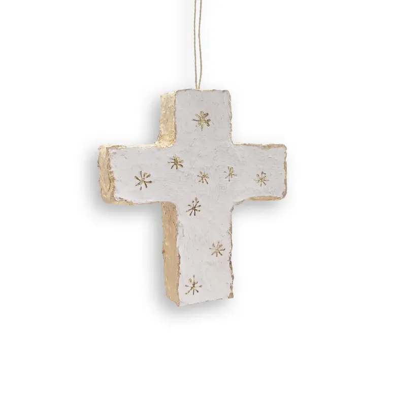 Paper Mache White Cross with Stars - Seacoast Bookstore