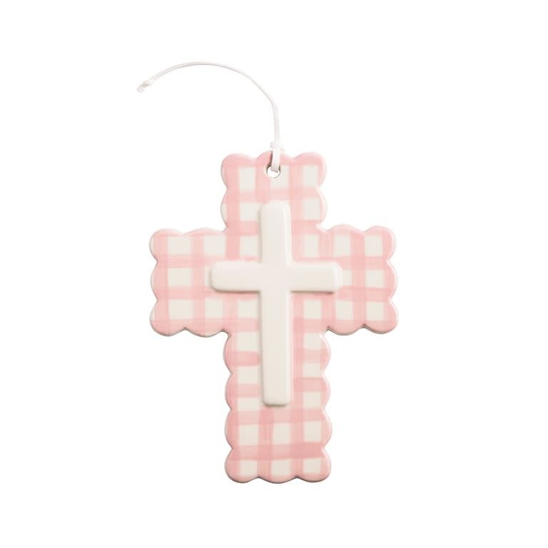 Pink Gingham Ceramic Cross - Seacoast Bookstore