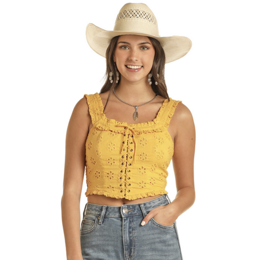 Randr Cowgirl Gold Eyelet Tank Bw50t03890 Corral Western Wear