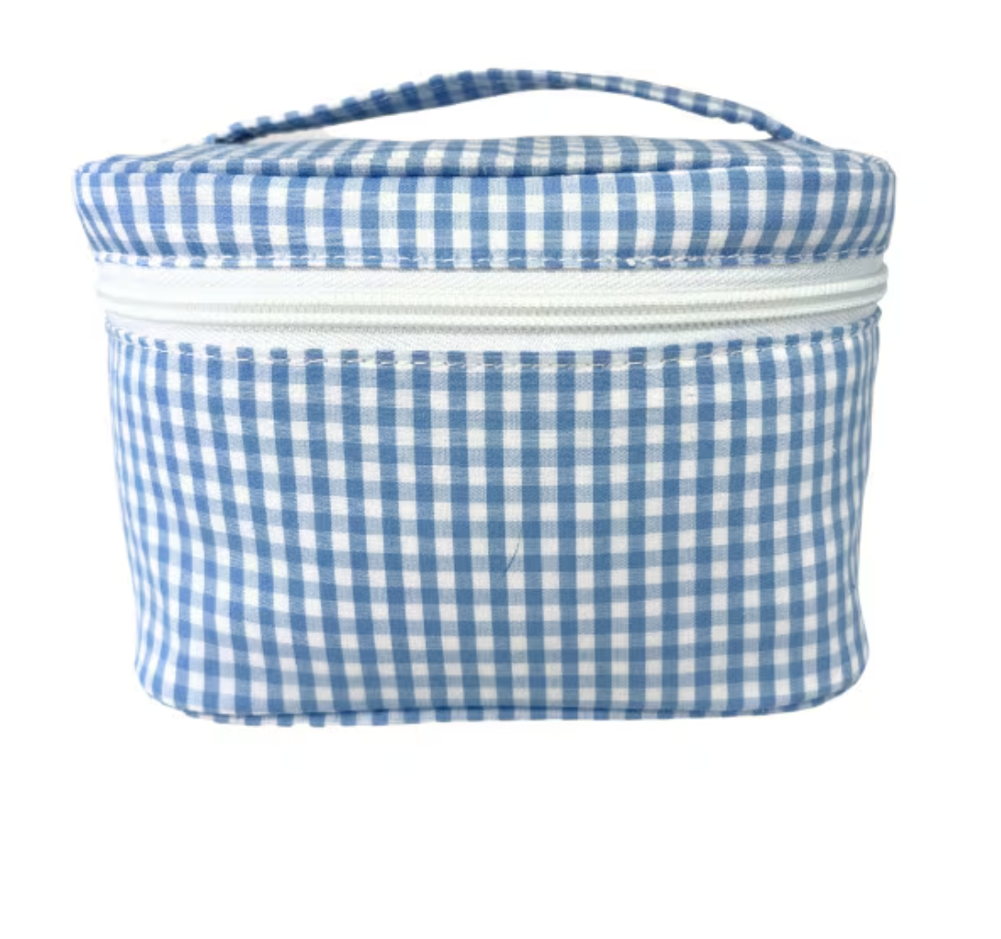Blue Gingham Mini Train Case - The Initial Choice