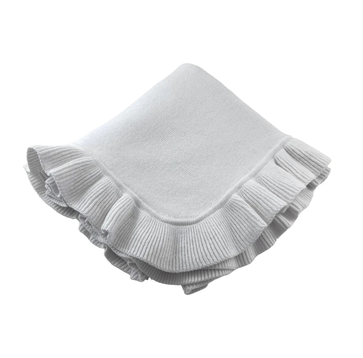 White Cotton Ruffle Baby Blanket - The Initial Choice