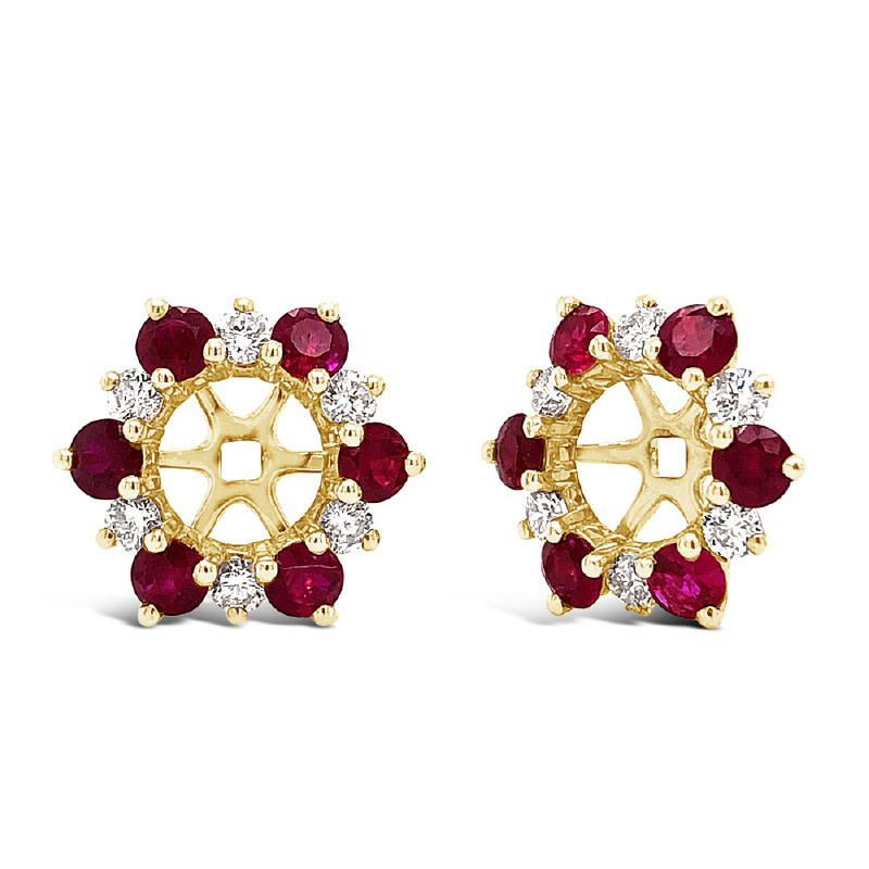 14k Yellow Gold 1.37ctw Ruby .47ctw Diamond Earring Jackets American Jewelry