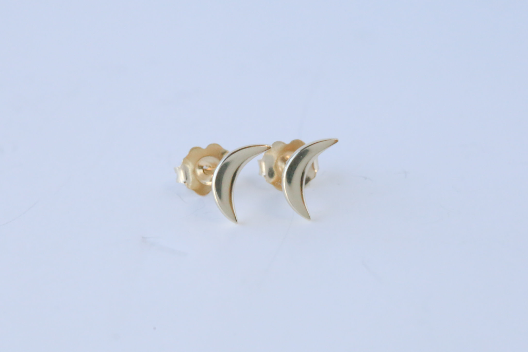 14k Yellow Gold Crescent Moon Stud Earrings - American Jewelry