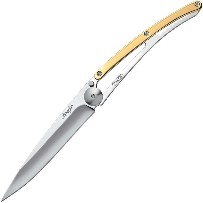 Tattoo Linerlock 37g Yellow Gold Handle Knife - American Jewelry