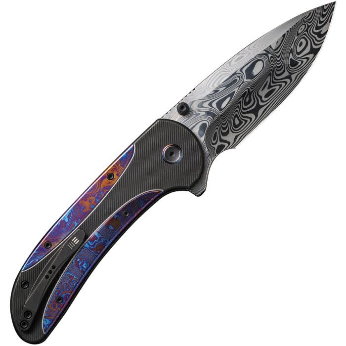 Damascus Steel Blade Titanium Handle Lock Knife - American Jewelry