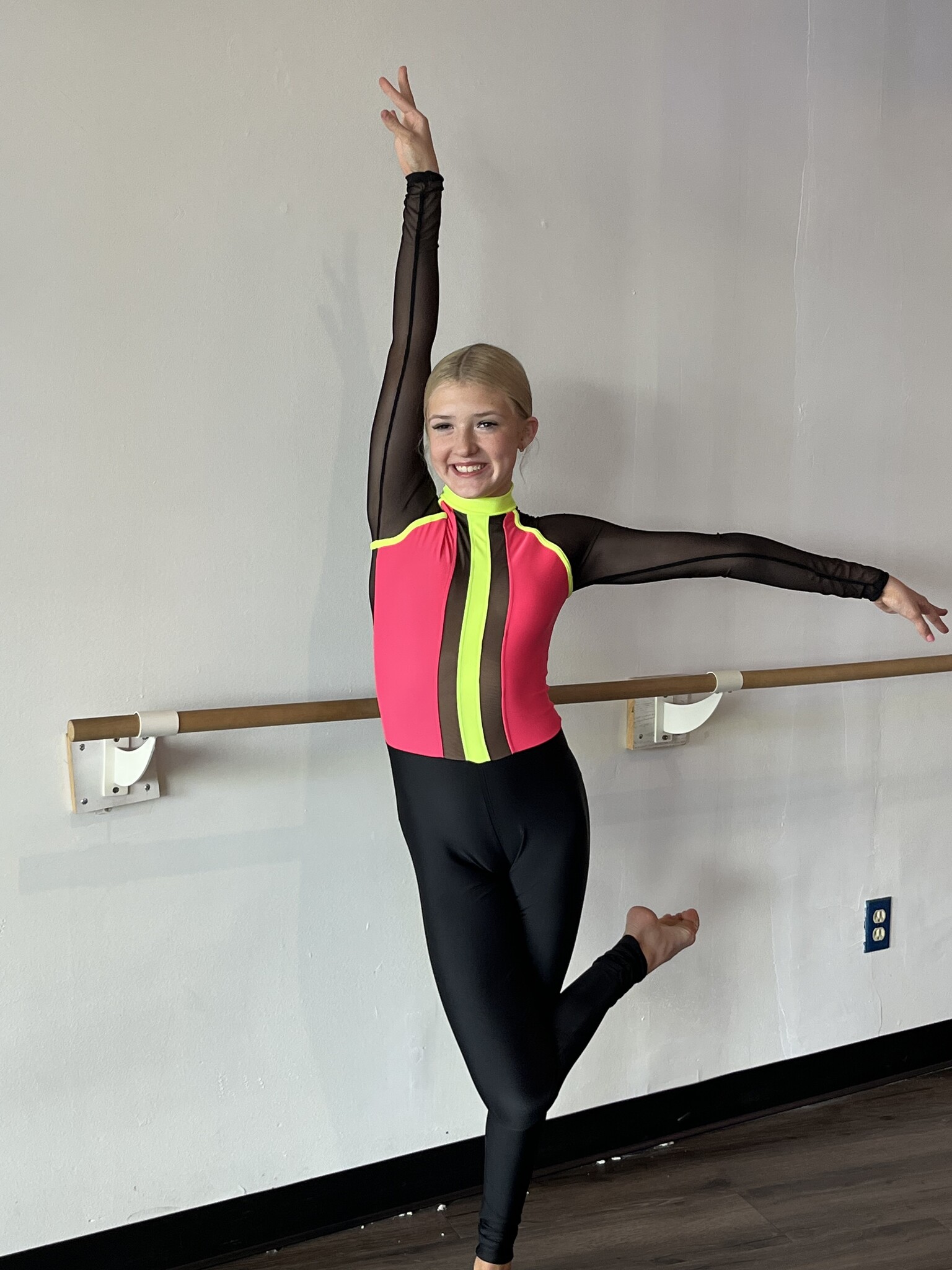 Neon Stripe Unitard - Black and Pink Dance Supplies, Tulsa