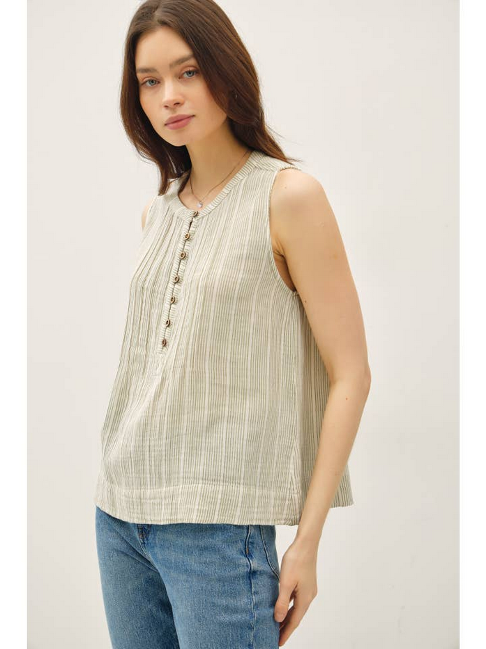 Striped Cotton Gauze Button Up Tank from Be Cool - J Marcel