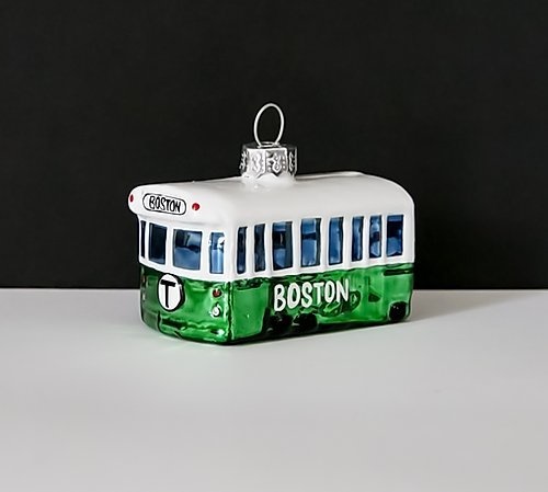 MBTA Green Line Glass Holiday Ornament (Boxed) - SeashoreTrolleyMuseum