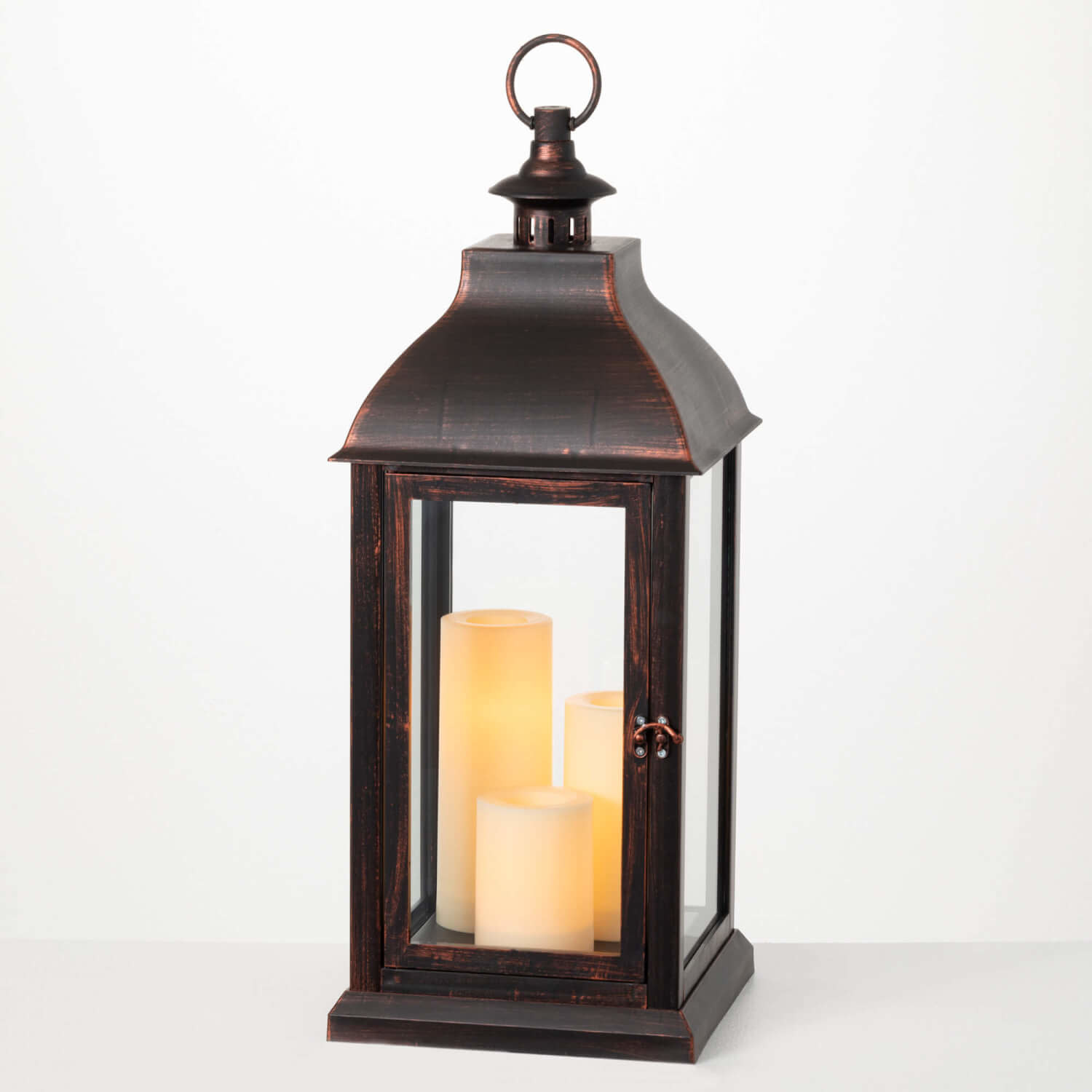 SQUARE LANTERN & 3 LED PILLARS - Amber Marie and Company
