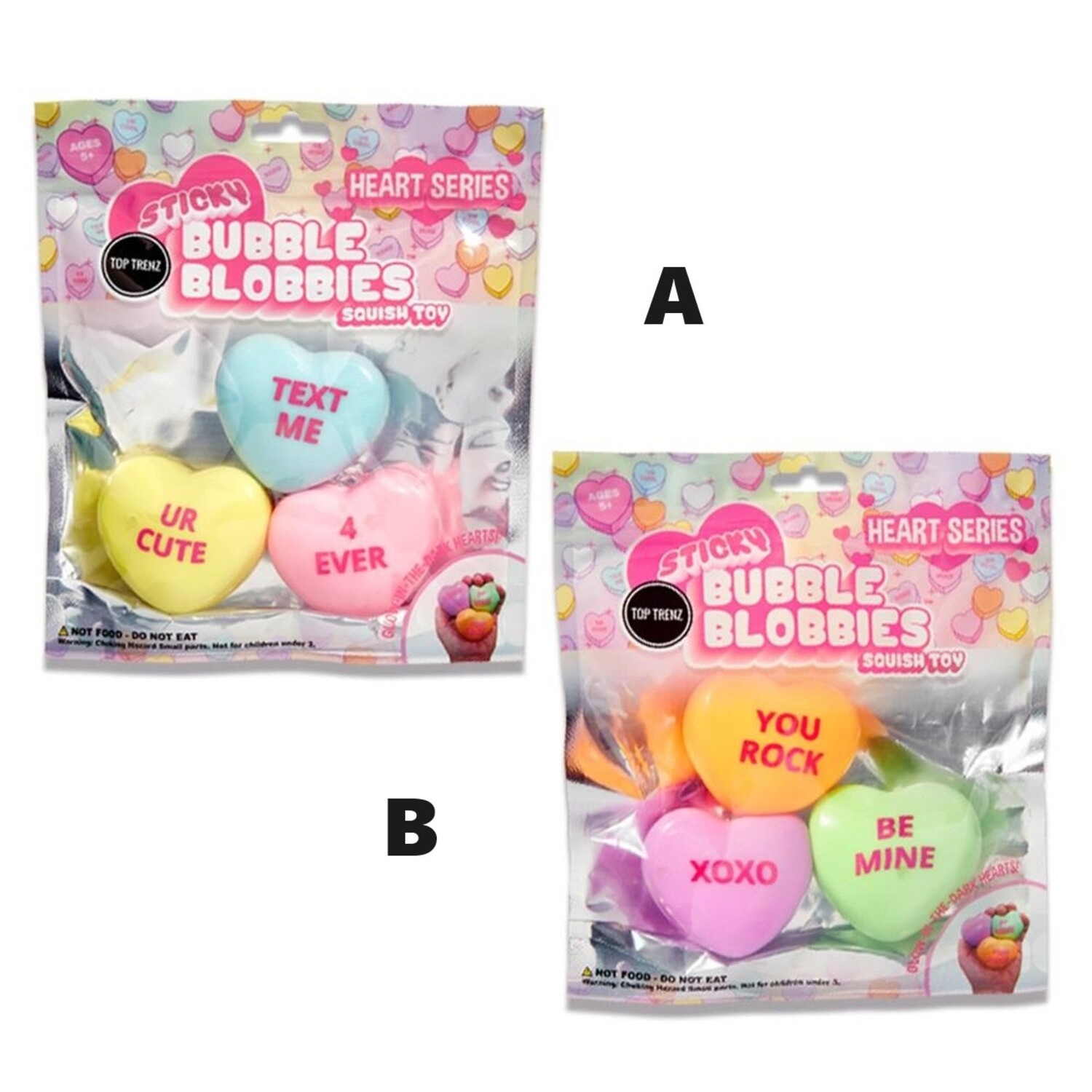 TOP TRENZ Sticky Bubble Blobbies Valentines Conversation Hearts - Amber ...