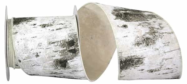 Birch Tree Bark Forest Wired Edge Ribbon - White - Amber Marie and Company