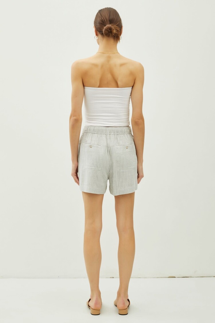 Shauna Classic Linen Pinstripe Drawstring Shorts - Amber Marie and Company