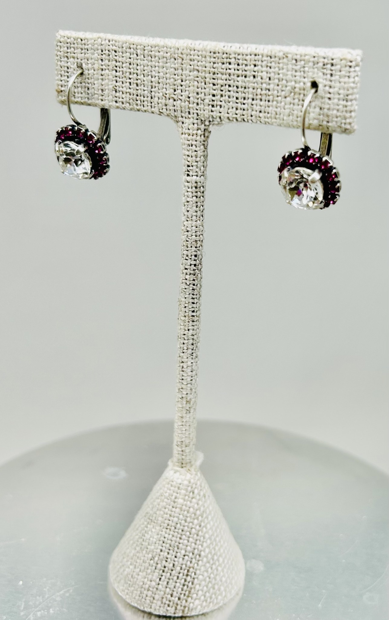 JERE BIJOUX Silver Earrings Fuchsia Stone Pave - Amber Marie and Company