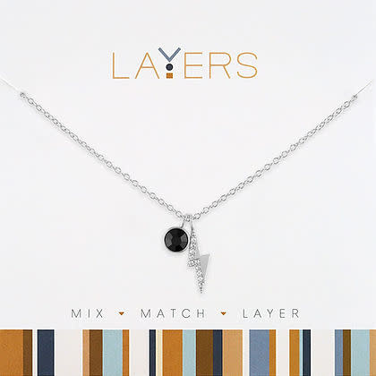 Silver Lightning Bolt & Jet Black Layers Necklace - Amber Marie and Company