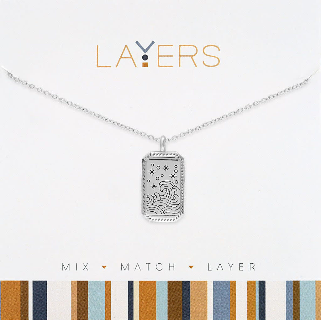 Silver Wave Tag Layers Necklace - Amber Marie and Company