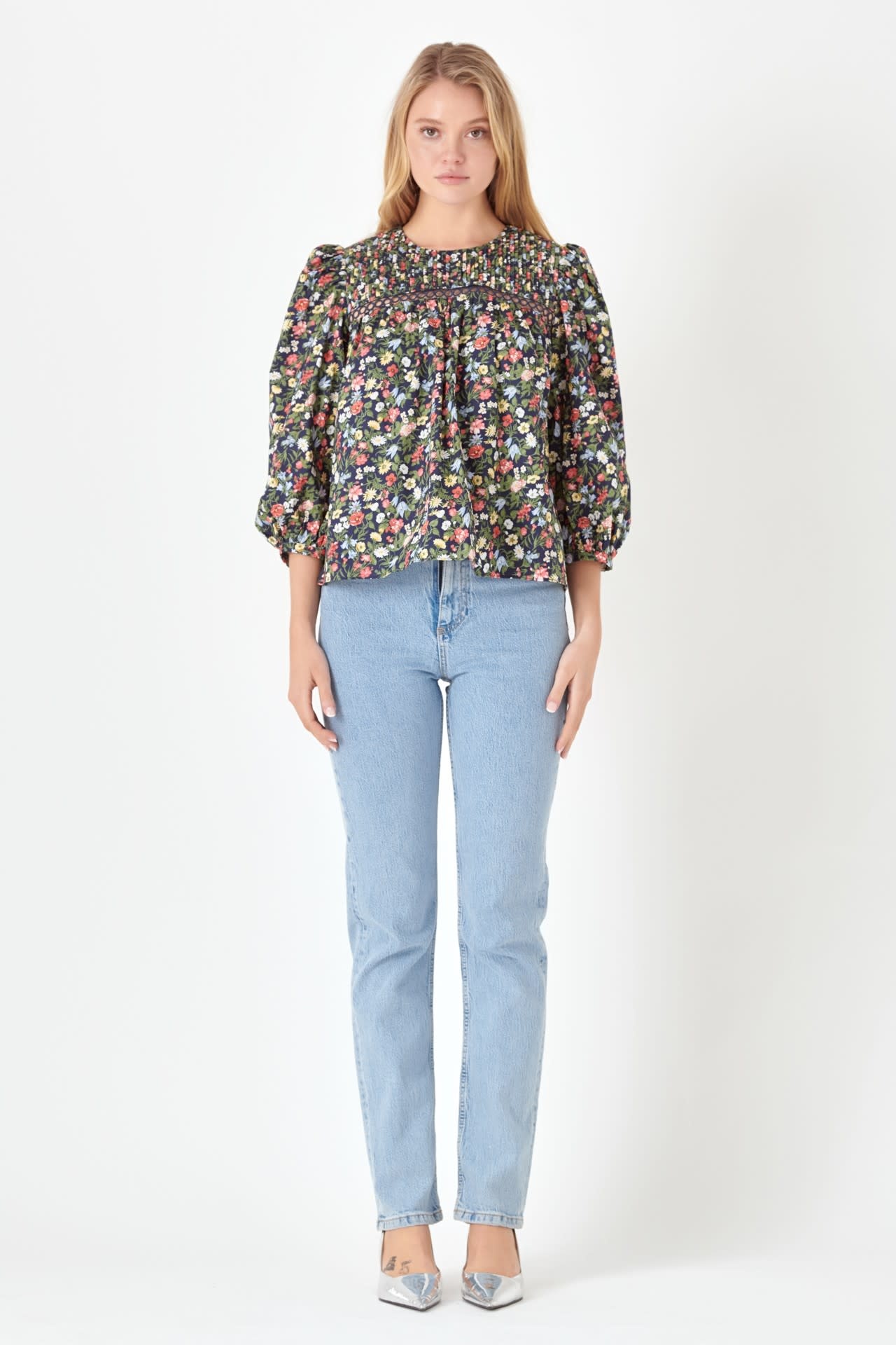 Mandy Floral Print Pintuck Detail Top - Amber Marie and Company