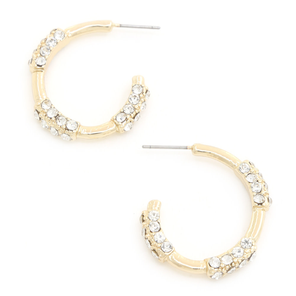 Rhinestone Metal Open Circle Earring - Gold Clear - Amber Marie and Company