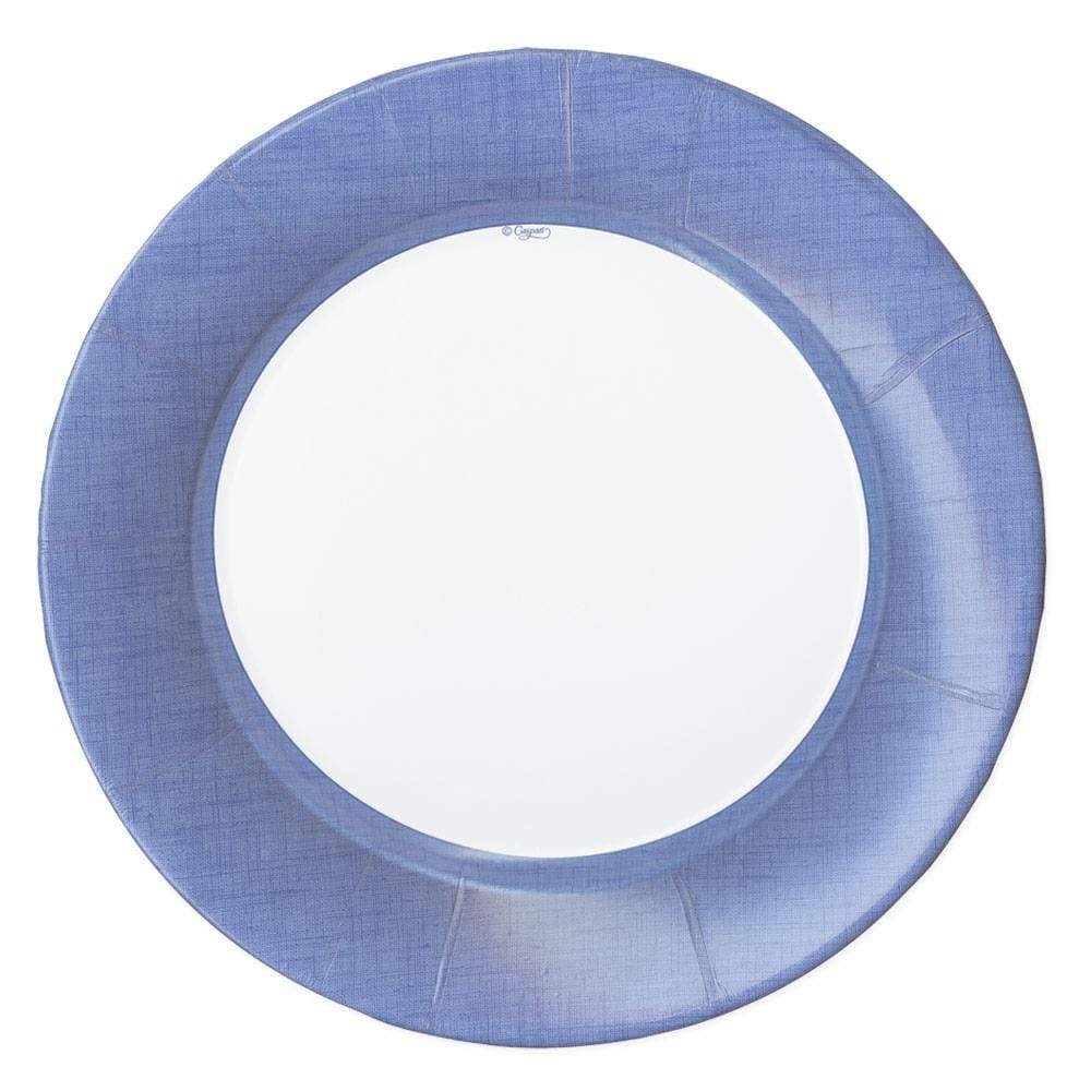 Linen Border Paper Dinner Plates - Blue II - Amber Marie and Company