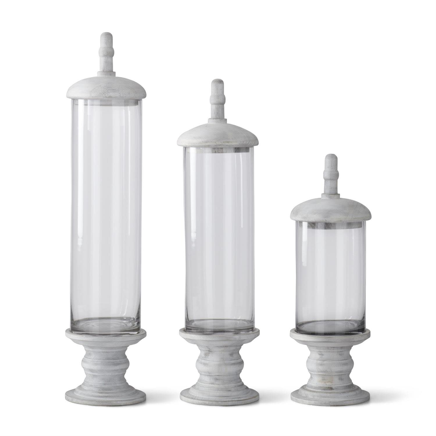 Glass Cylinder Containers with White Wood Base Pedestal & Top - Amber ...