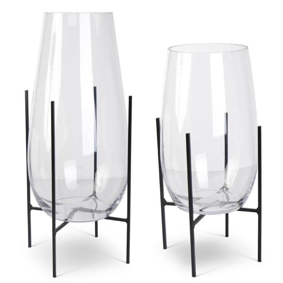 Clear Glass Floating Vase on Dark Metal Stand - Amber Marie and Company