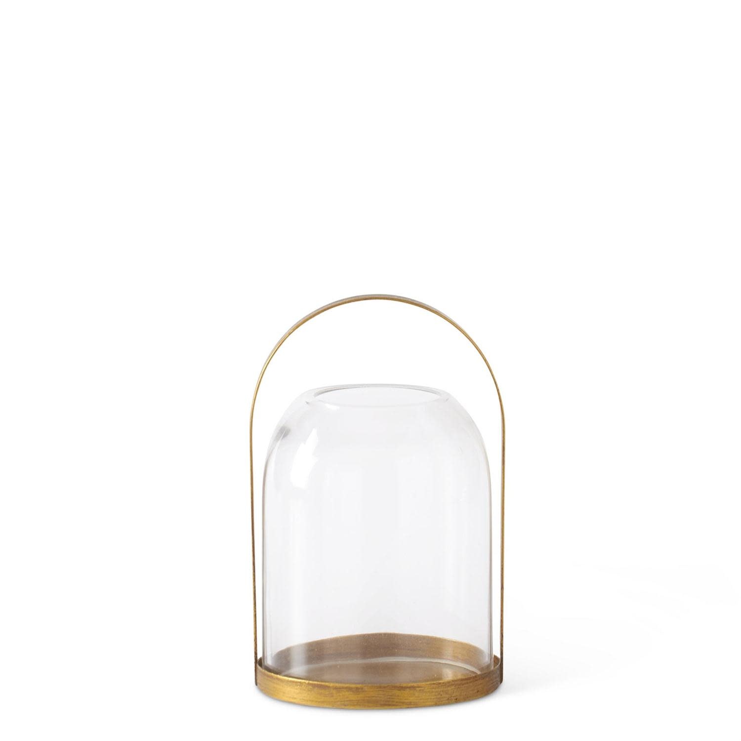 Round Gold Metal Lantern Candleholder with Glass Domed Hurricane ...