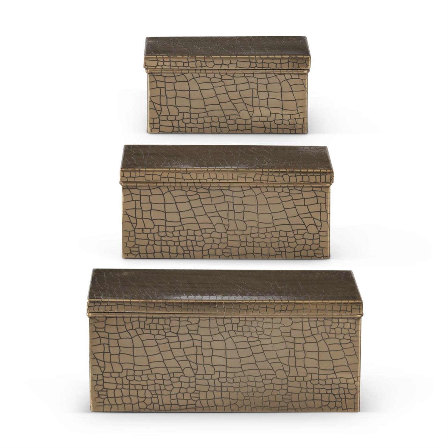 Gold Metal Alligator Skin Embossed Lidded Box - Amber Marie and Company