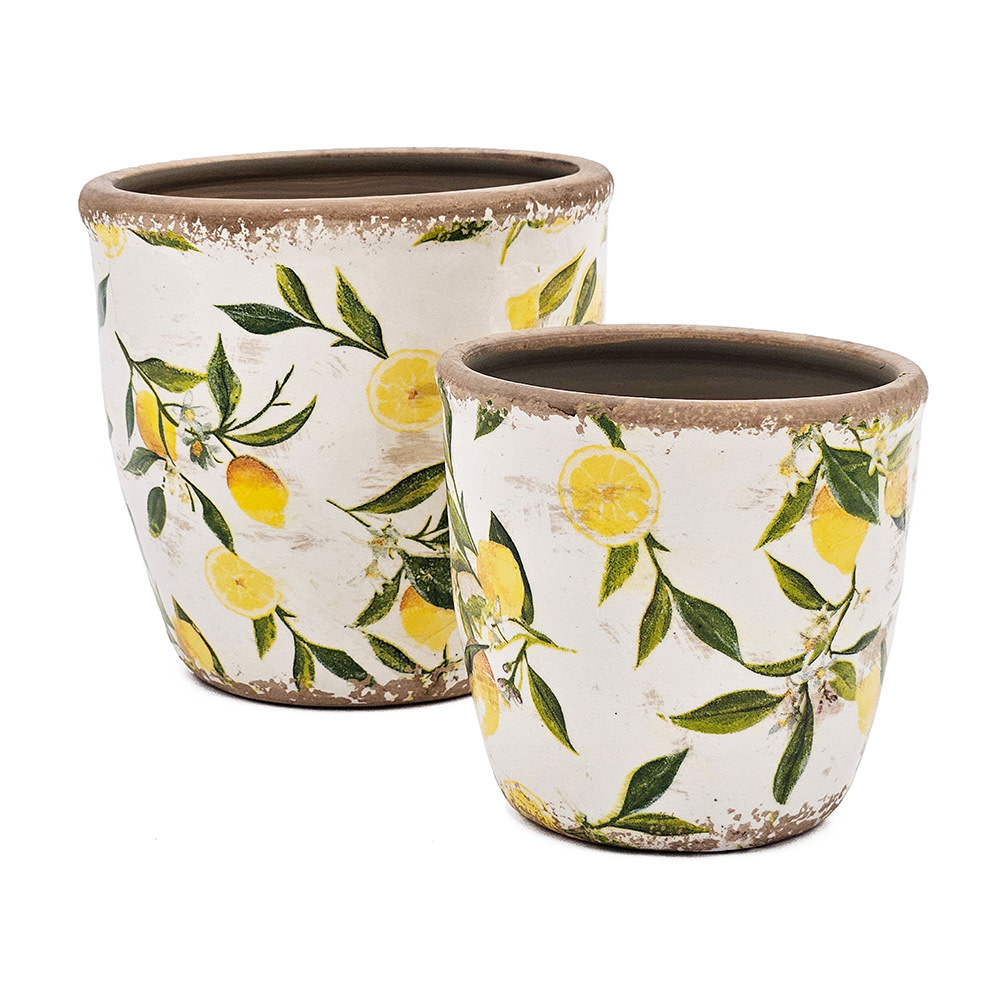 Matching Ceramic Planters with Yellow Lemon Motif - Amber Marie and Company