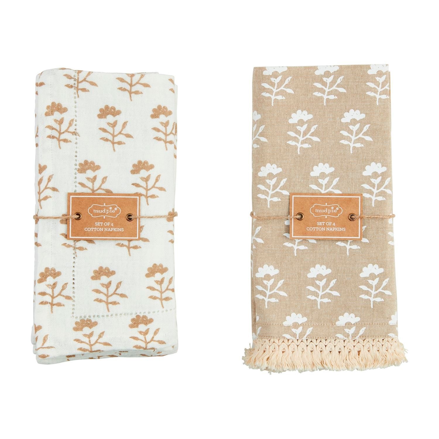 Taupe Block Print Cloth Napkin - Amber Marie and Company