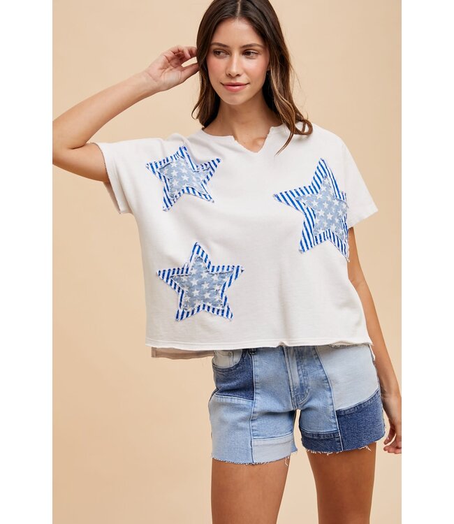 Eliana Mineral Washed Star Patched Knit Top - Amber Marie and Company