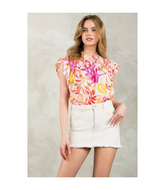 Chloe Smocked Flutter Sleeve Floral Top - Amber Marie and Company