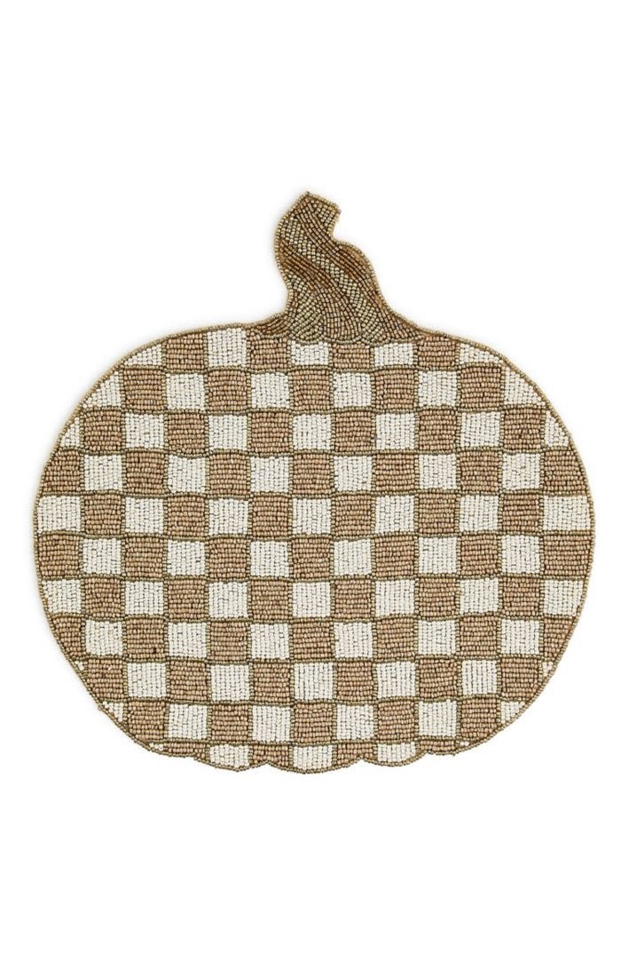 Mocha Check Pumpkin Beaded Placemat - Amber Marie and Company
