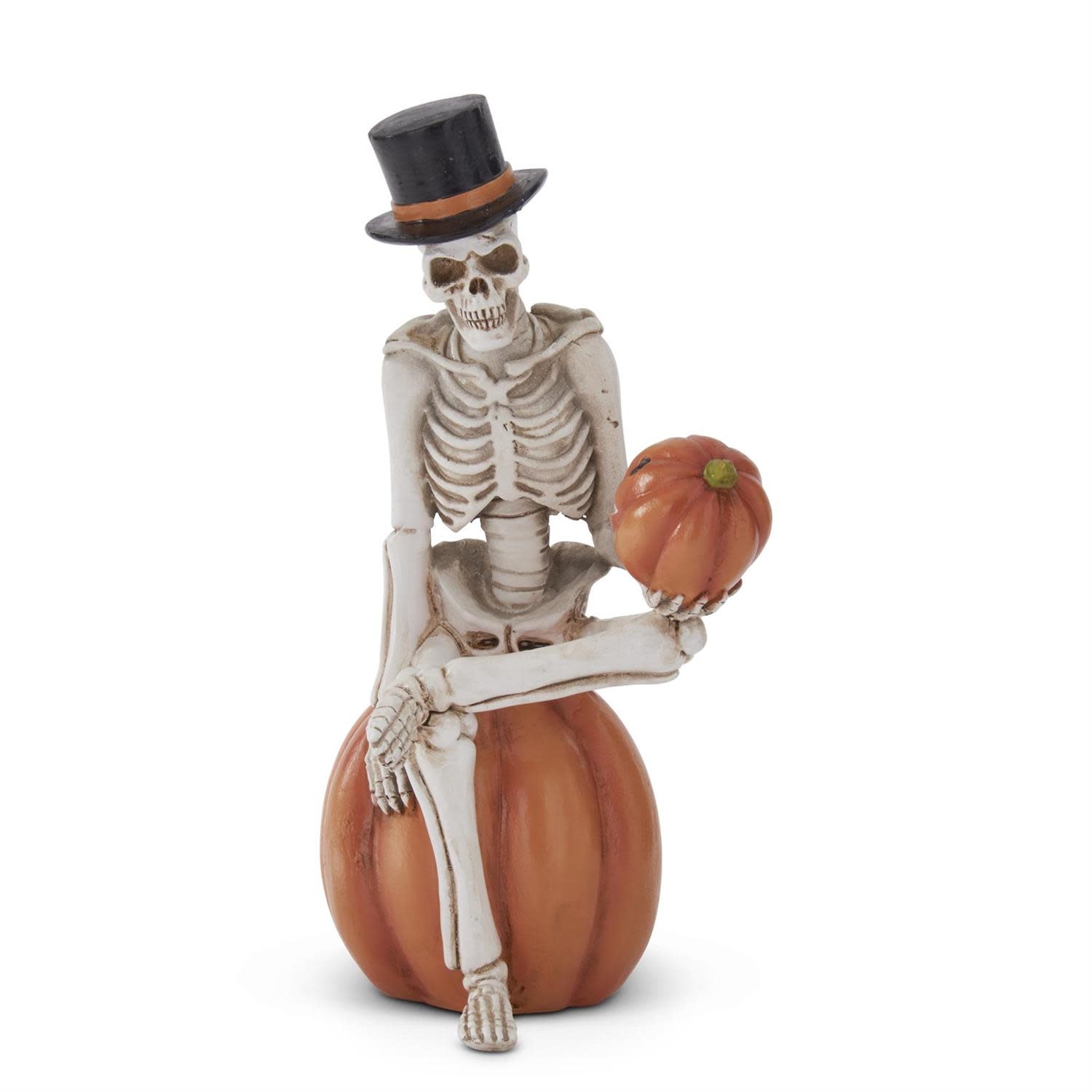 9.25 Inch Skeleton Man on Pumpkin - Amber Marie and Company