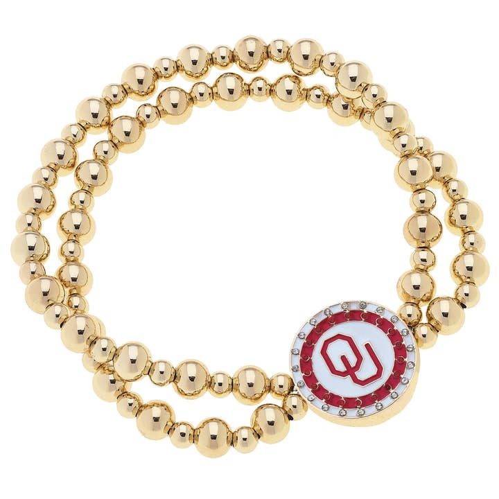 Oklahoma Sooners Pave Disc 2-Row Ball Bead Bracelet - Amber Marie and ...