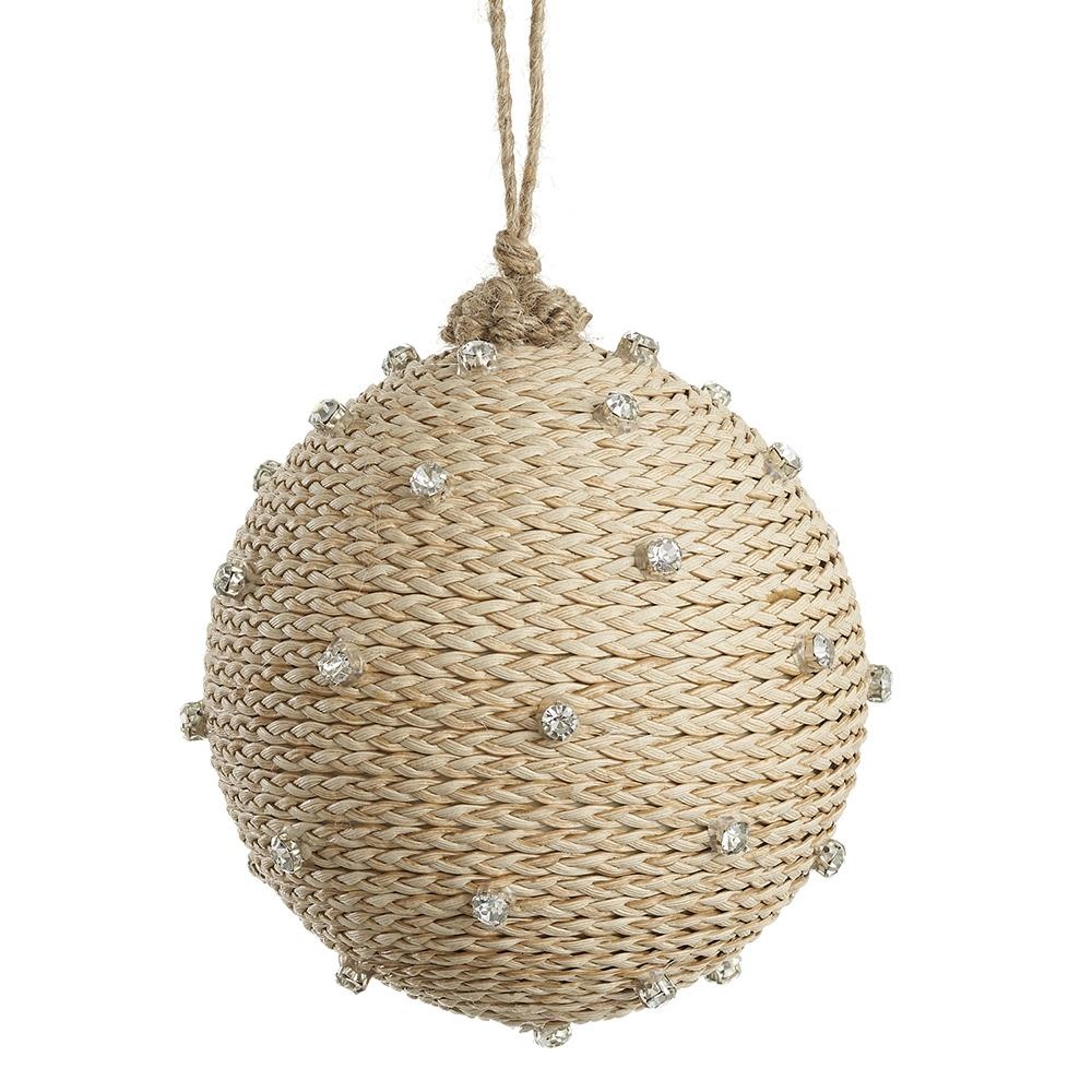 5" Jewelled Braided Reed Ball Ornament Beige Silver - Amber Marie and ...