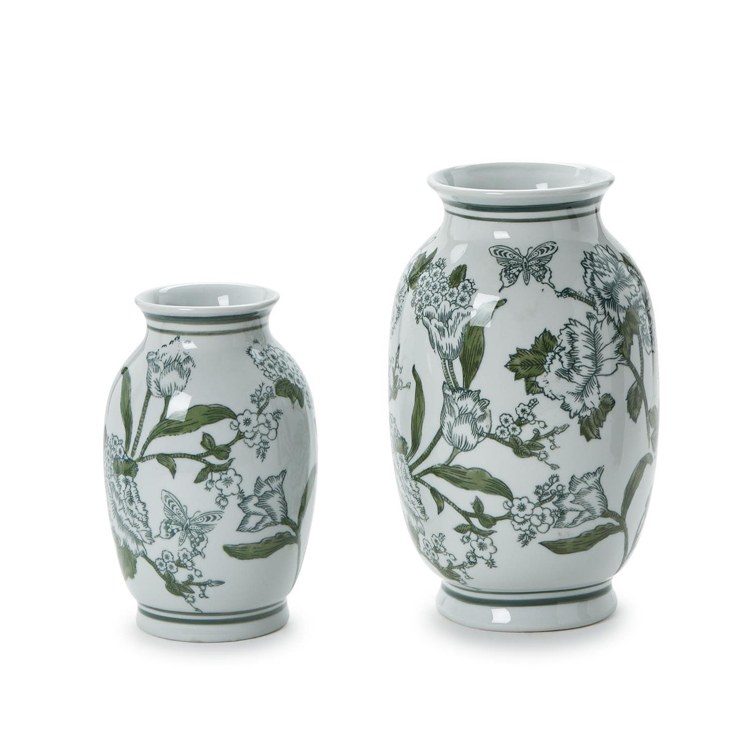 Primrose and Lotus Green and White Chinoiserie Vase - Sold Individually ...