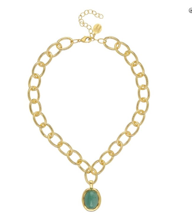 SUSAN SHAW Caroline Gold Oval and Green Jade Loop on Gold Chain Necklace - Amber Marie and Company
