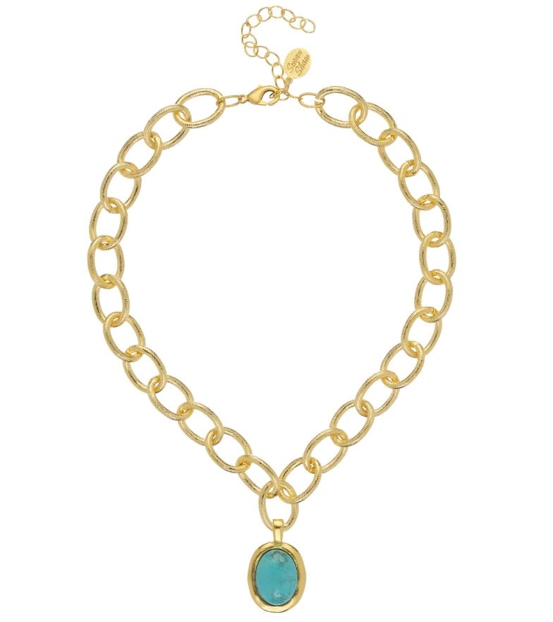 SUSAN SHAW Caroline Gold Oval & Turquoise Stone on Gold Loop Chain ...