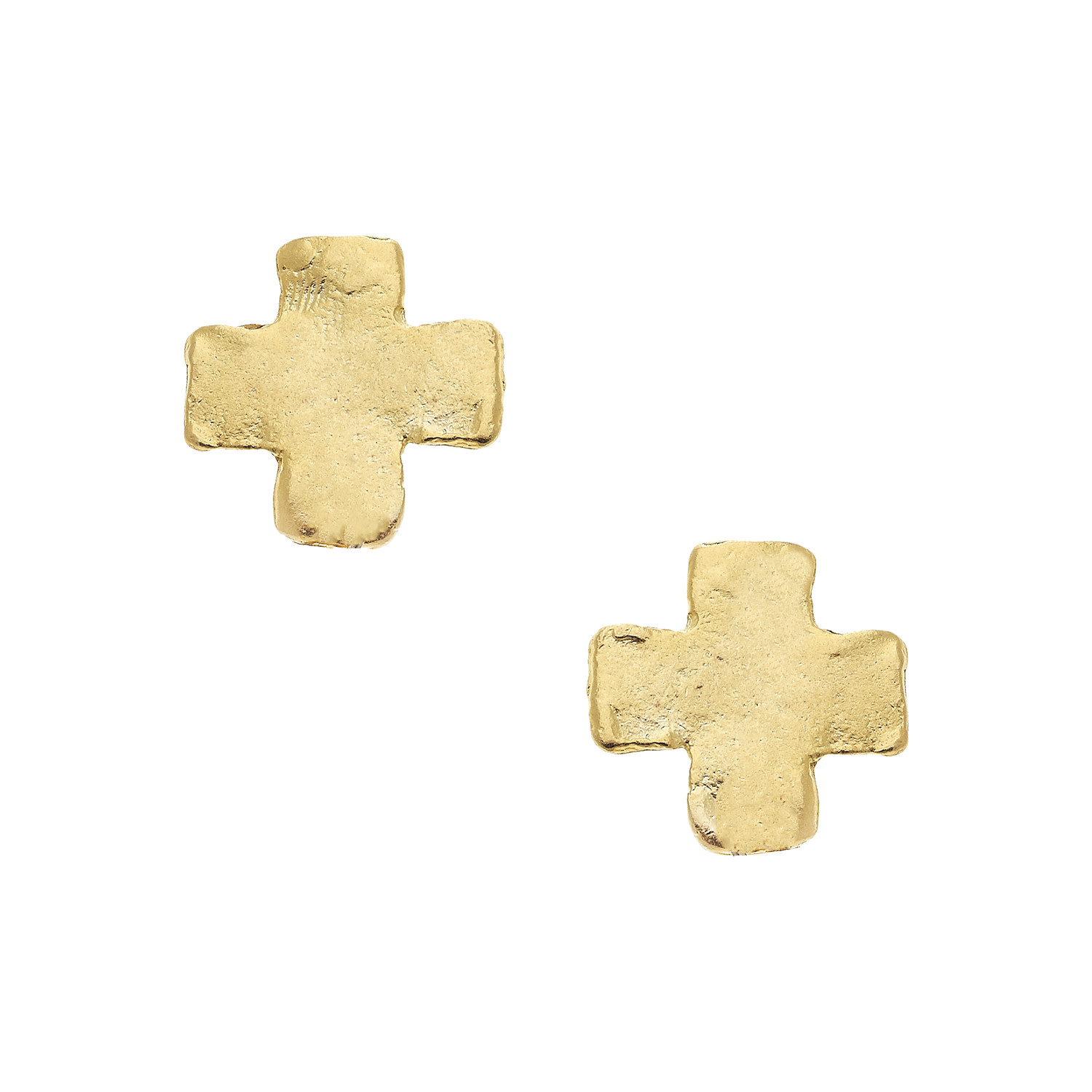 SUSAN SHAW Mini Gold Square Cross Studs - Amber Marie and Company