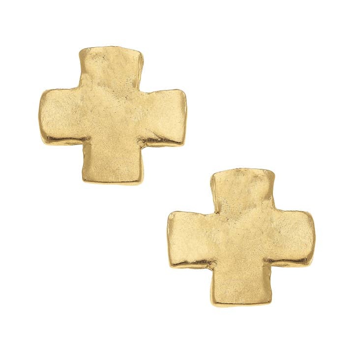 Large Gold Square Cross Studs - Amber Marie and Company