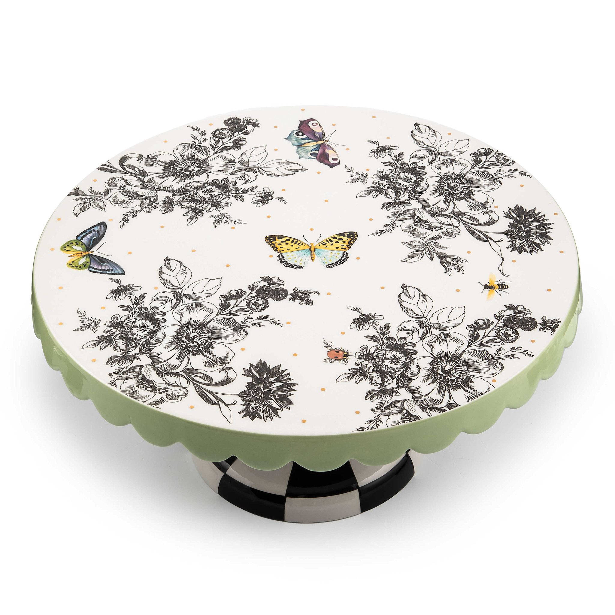 MACKENZIE CHILDS Butterfly Toile Large Pedestal Platter - Amber Marie ...