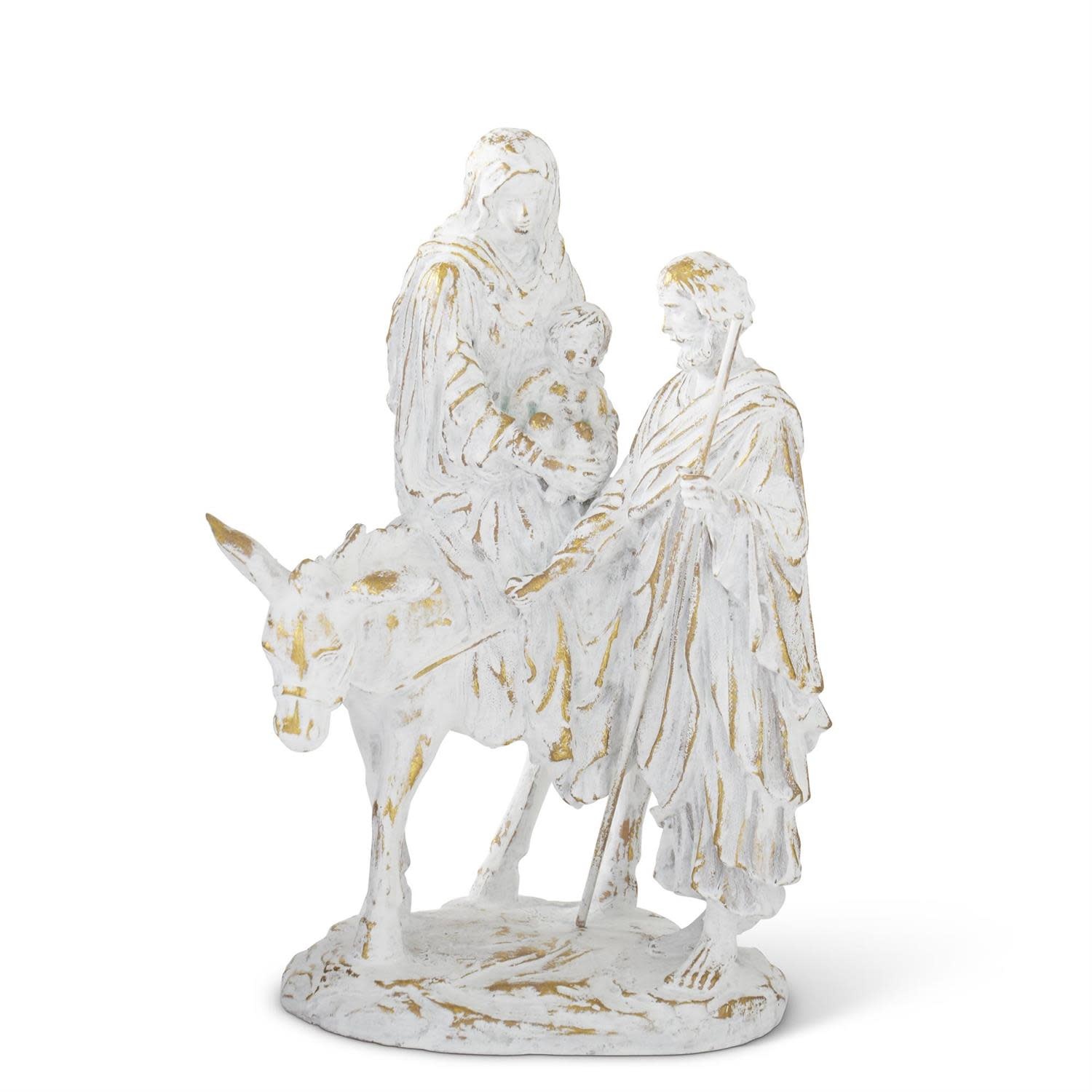 14" White w/Gold Resin Joseph w/Mary Riding Donkey Nativity - Amber ...