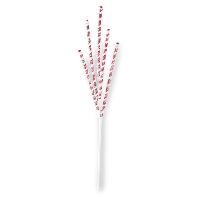 24 Inch Glittered Red & White Flocked Spiral Spike Spray - Amber Marie ...