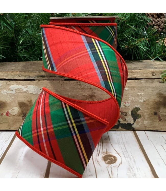2.5“ x 10yds Dupion Traditional Holiday Plaid, Red, Blue, and Green ...