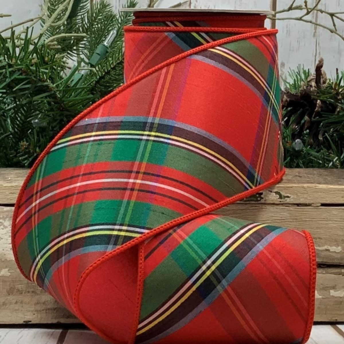 4” x 10yds Dupion Traditional Holiday Plaid, Red, Blue, and Green ...