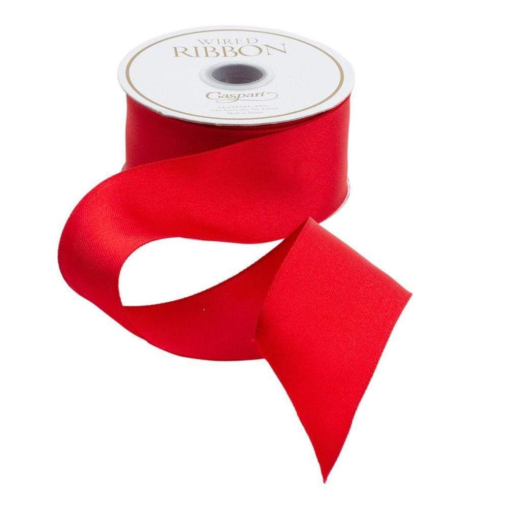 Solid Red Satin Wired Ribbon - 9 Yard Spool - Amber Marie and Company