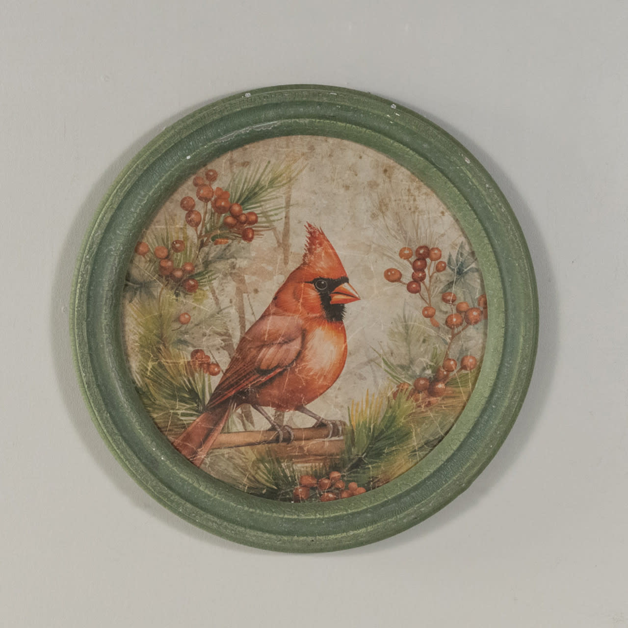 Round Frame Holiday Cardinal Scene - Amber Marie and Company