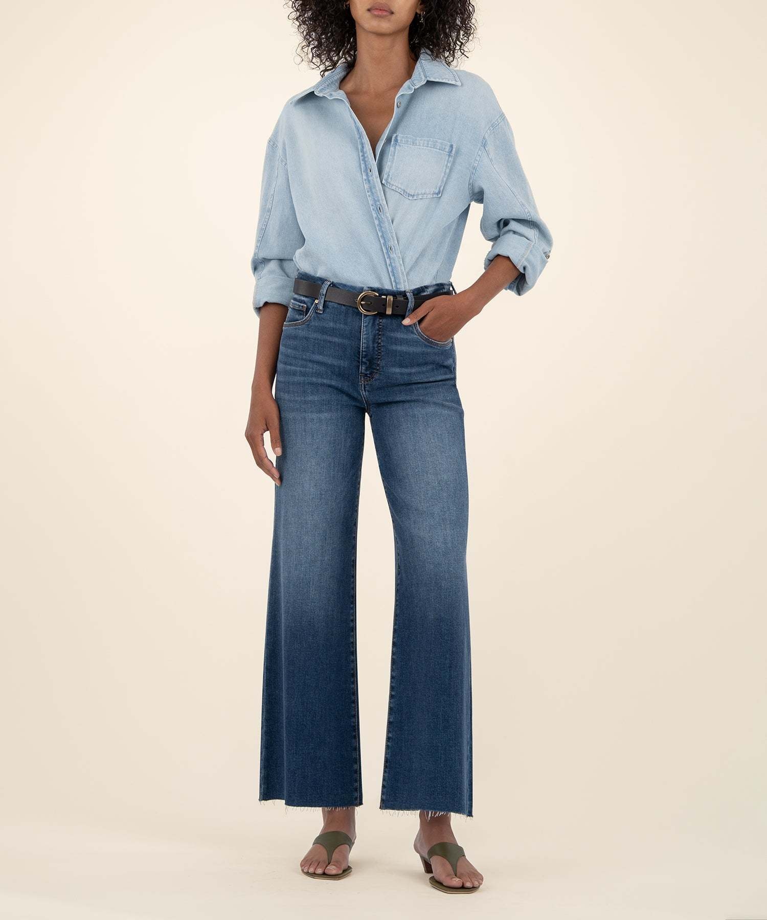 Meg High Rise Fab Ab Wide Leg Raw Hem, Long - Amber Marie and Company