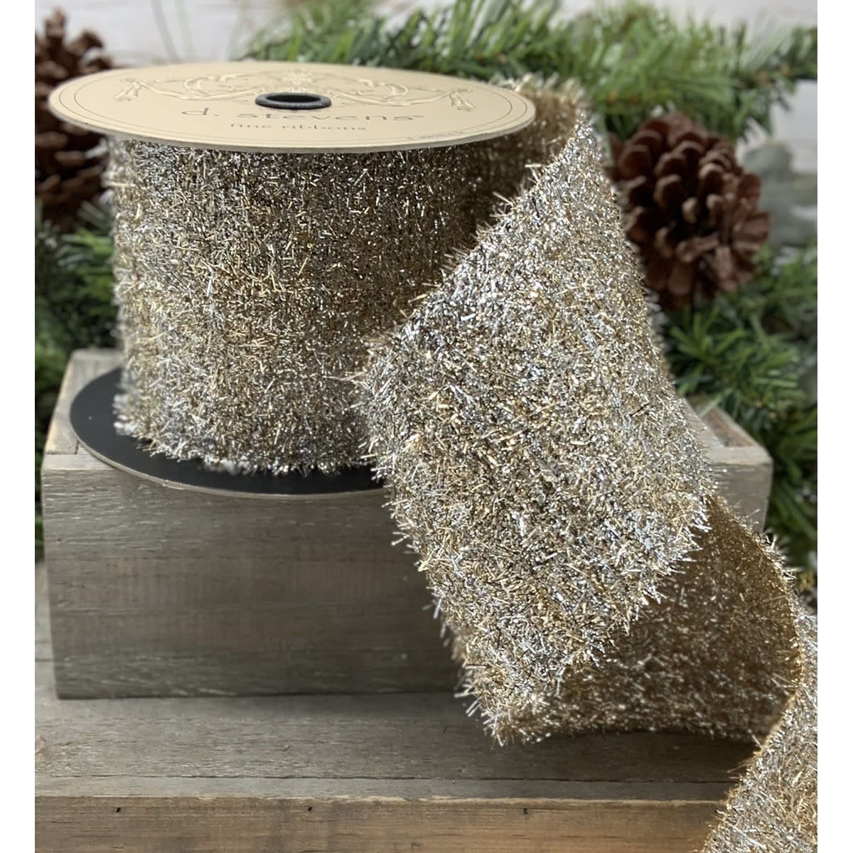 1.5“ x 10yds Metallic Tinsel - red - Amber Marie and Company