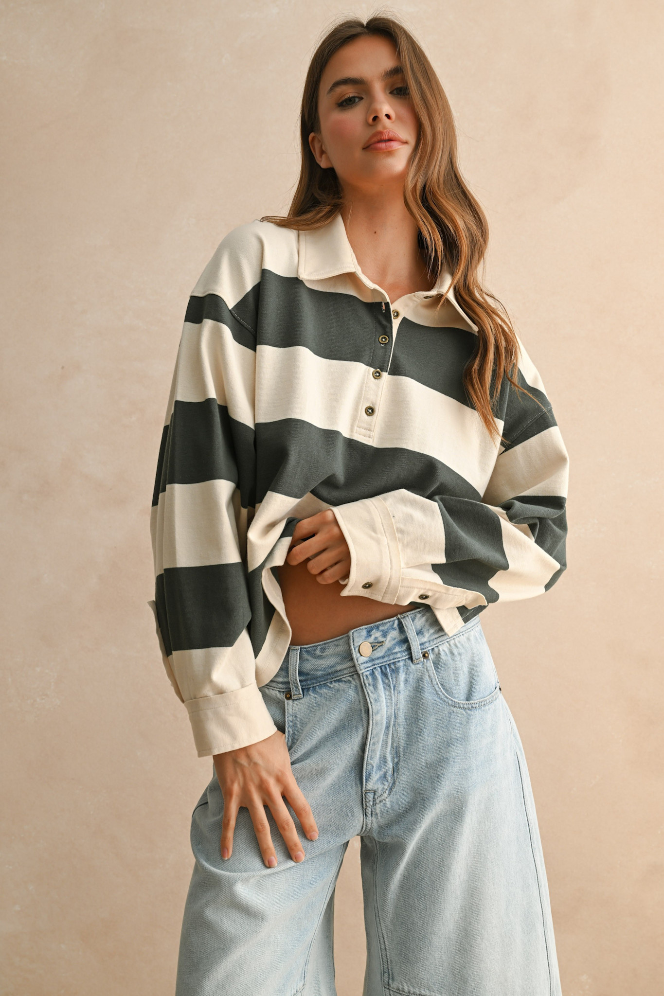 Aria Long Sleeve Wide Panel Knitted Shirt - Amber Marie and Company